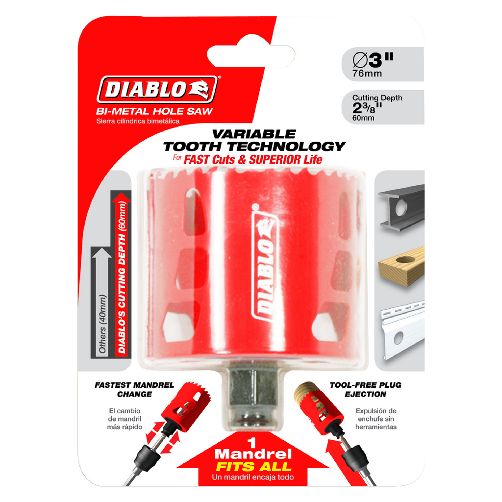 Diablo DHS2750 2-3/4 Inch Hole Saw Snap-Lock Plus Mandrel System ...