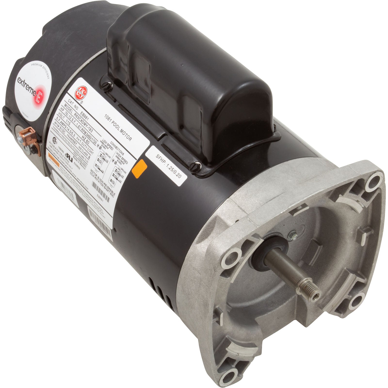 US Motors EB981 Square Flange Pool Motor 0.75HP 115V 2-Speed 56Y Frame ...
