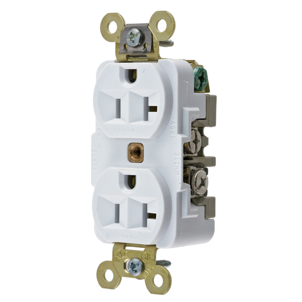 Hubbell HBL5362W White 20A 125V Duplex Receptacle Extra Heavy Duty ...