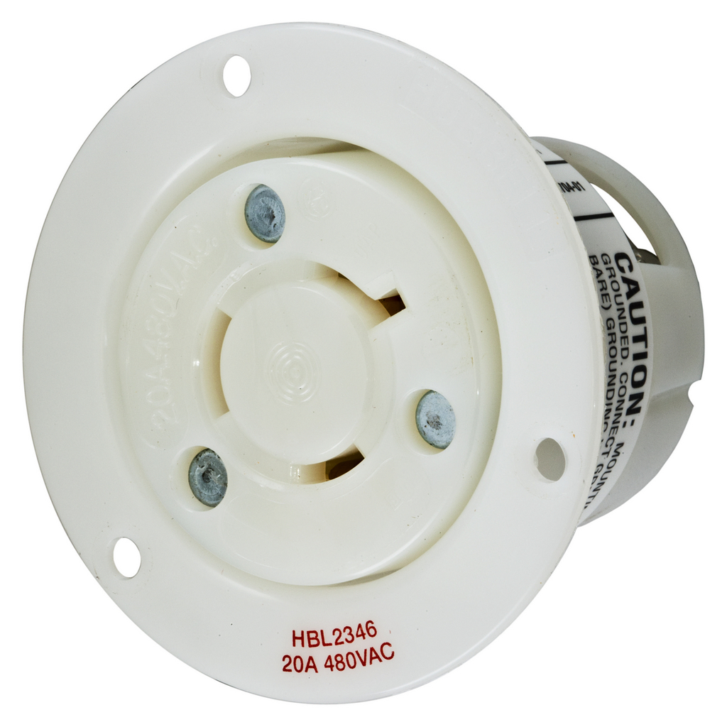 Hubbell HBL2346 20 Amp 480 Volt 2-Pole 3-Wire NEMA L8-20R White Locking ...